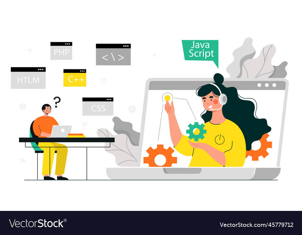 Man and woman coding Royalty Free Vector Image