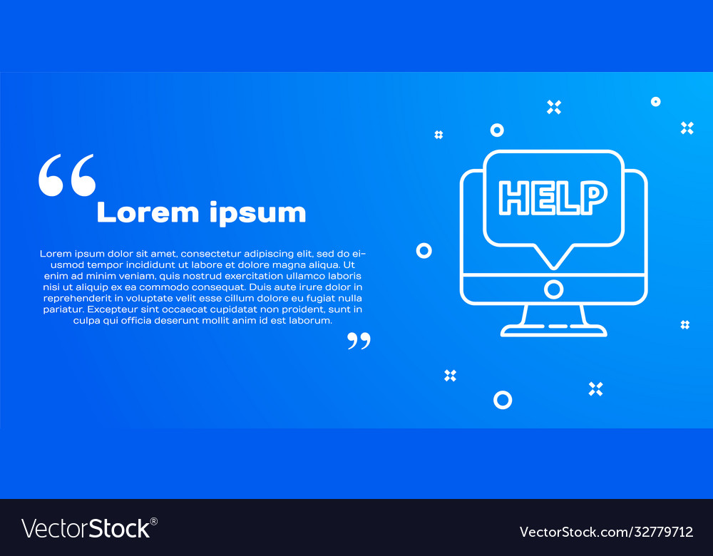White line computer monitor and help icon isolated