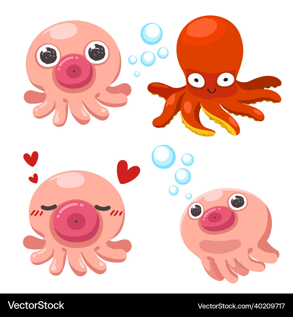 Big bundle of isolated cute funny octopus Vector Image