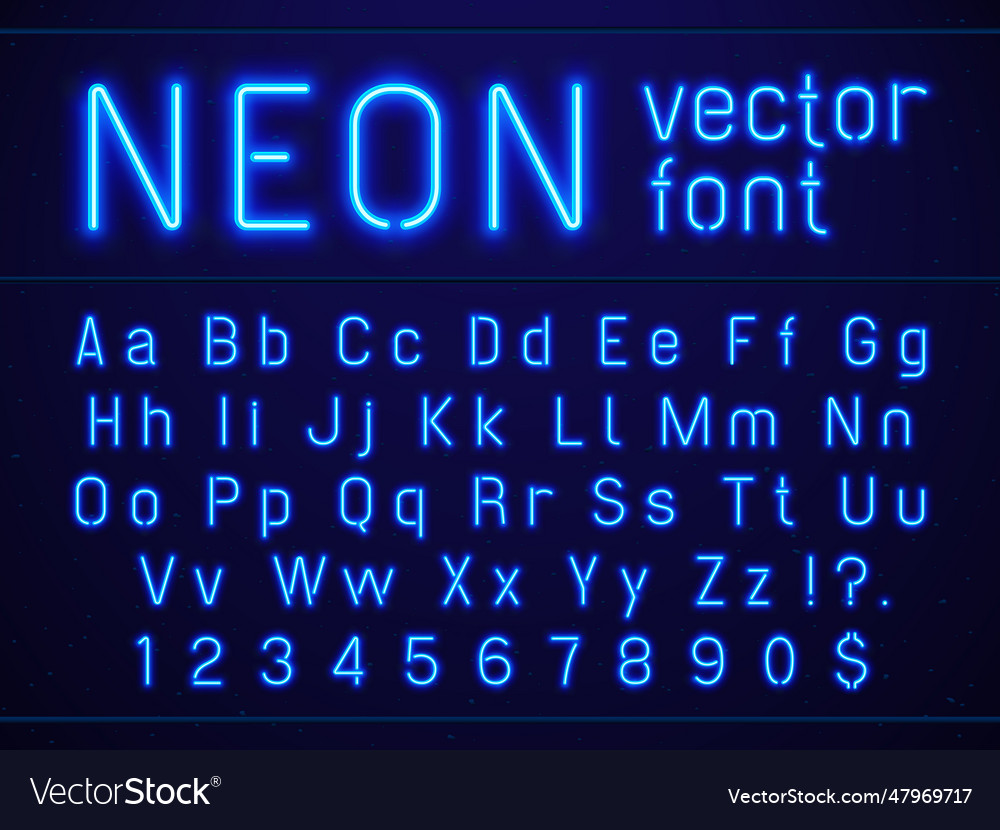 Bright glowing blue neon alphabet letters Vector Image