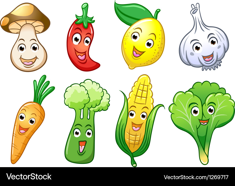 Cheerful Vegetable Cartoon Set Royalty Free Vector Image