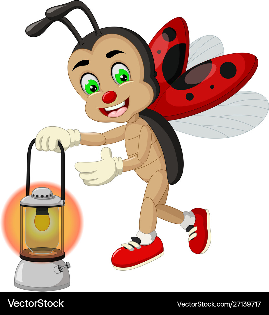 Funny red bug with traditional lighting cartoon Vector Image
