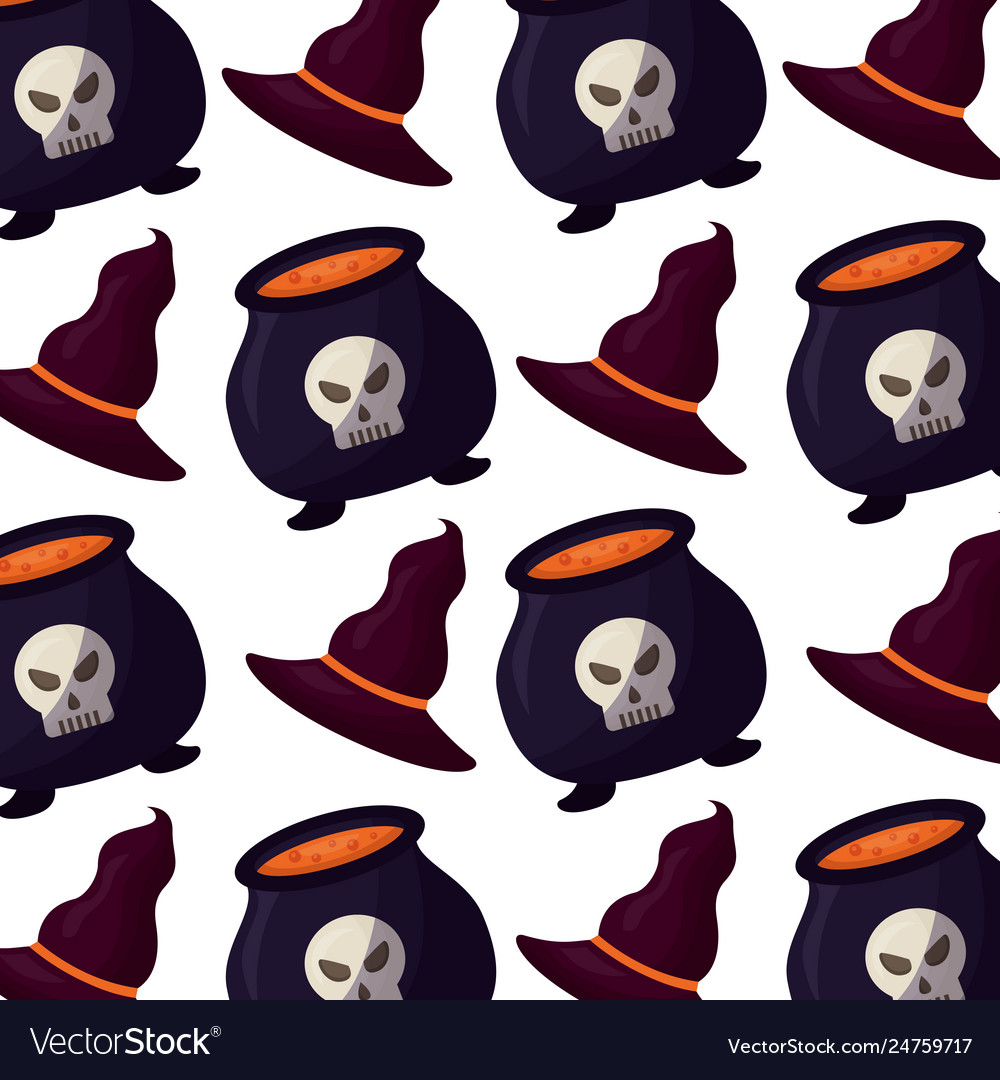 Halloween cauldron with hat witch pattern Vector Image