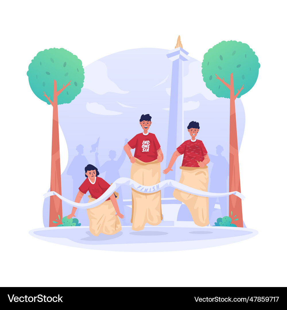 Sack race or balap karung competition Royalty Free Vector