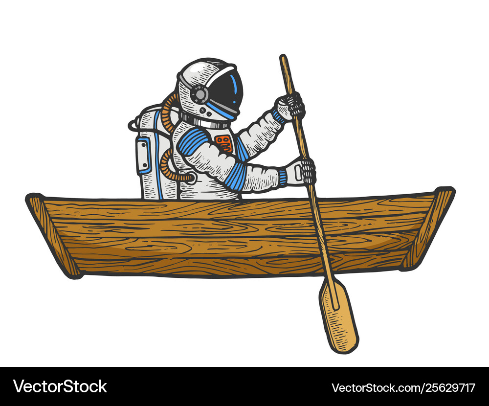 Spaceman boat sketch engraving Royalty Free Vector Image