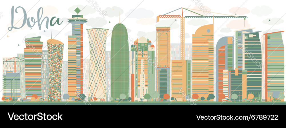 Abstract doha skyline with color skyscrapers Vector Image