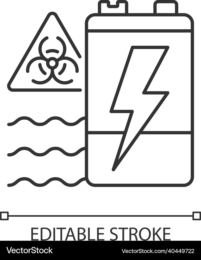 Battery water contamination threat linear icon Vector Image