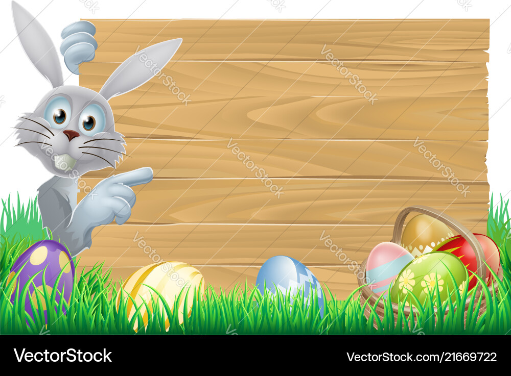 Easter bunny and eggs basket sign Royalty Free Vector Image