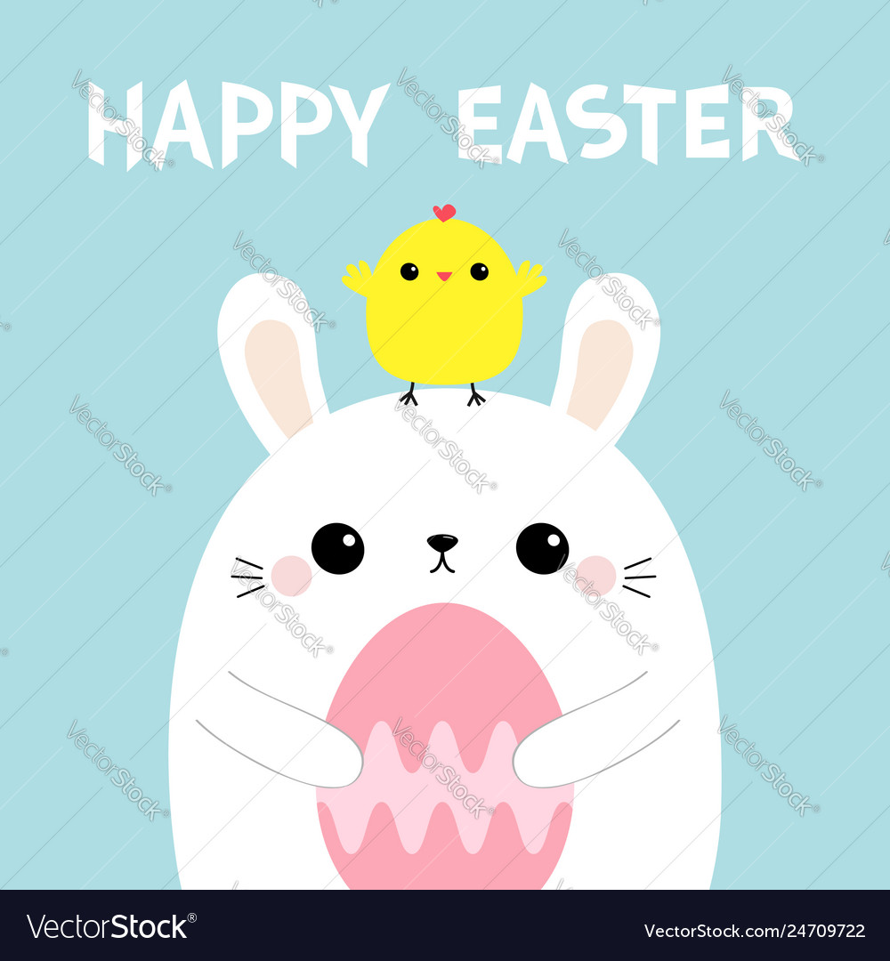 Happy easter bunny holding pink painting egg Vector Image