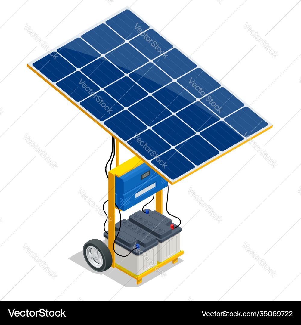 Isometric solar panel and green energy battery Vector Image