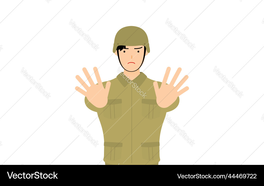 Male soldier pose stop thrust your hands out Vector Image
