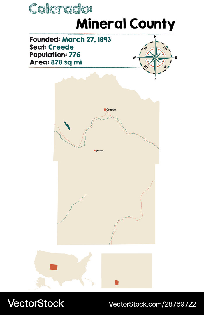 Map mineral county in colorado Royalty Free Vector Image