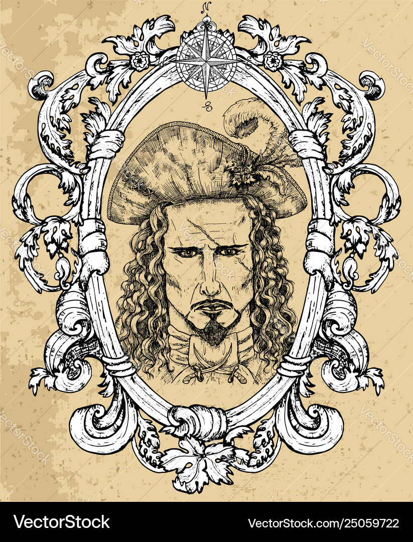 Pirate captain portrait in frame 3 Royalty Free Vector Image