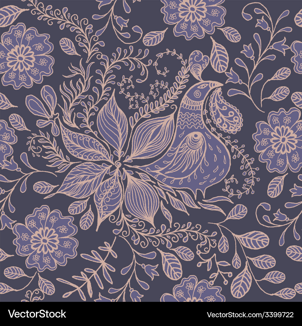 Seamless texture with flowers and birds Royalty Free Vector