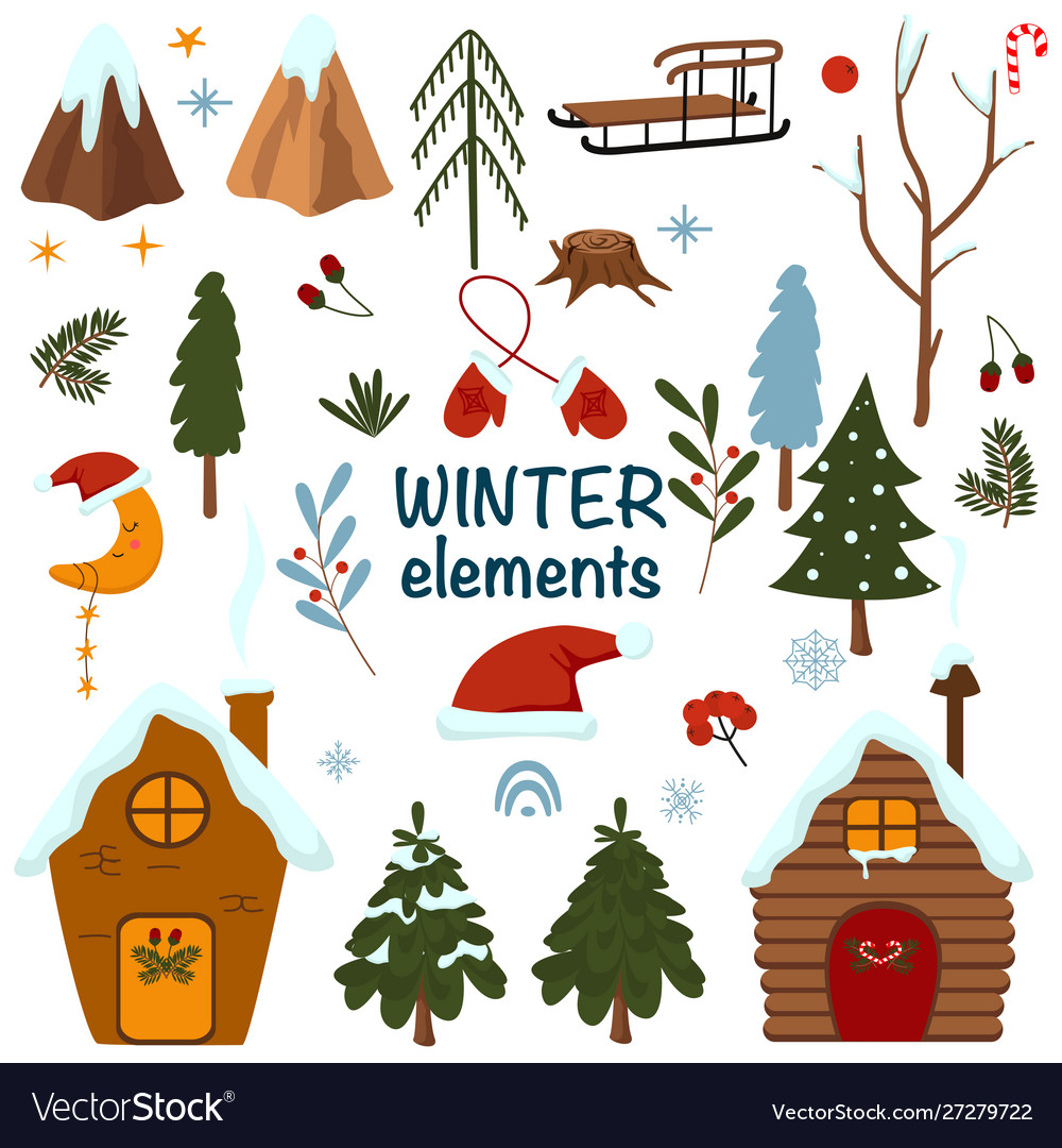 Set isolated winter elements Royalty Free Vector Image