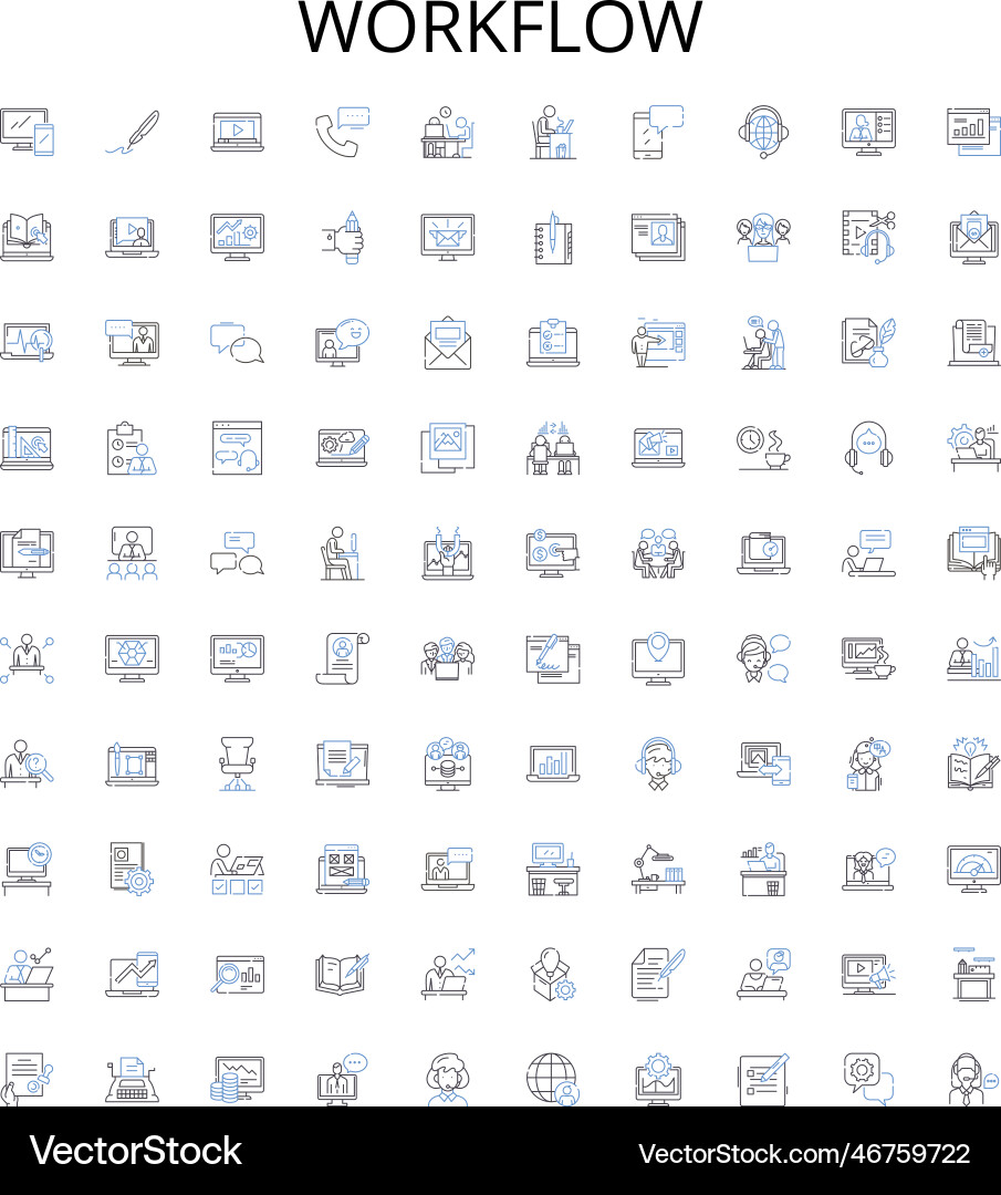 Workflow outline icons collection process Vector Image