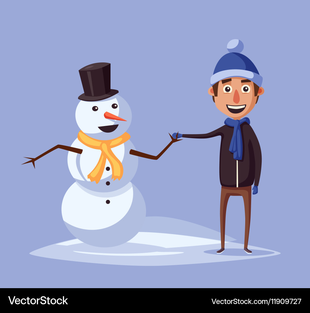 Boy making cute snowman cartoon Royalty Free Vector Image