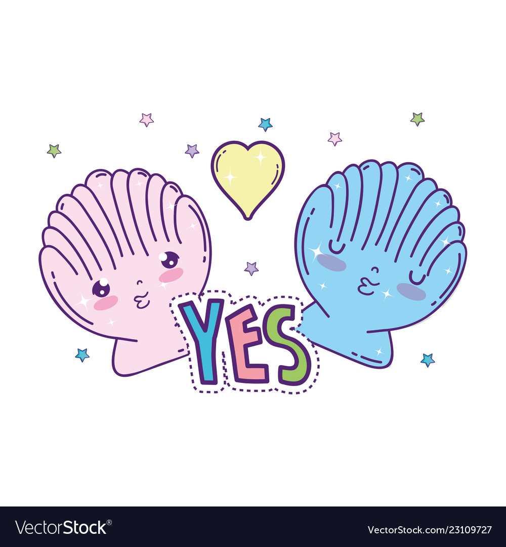 Cute shells kawaii characters Royalty Free Vector Image