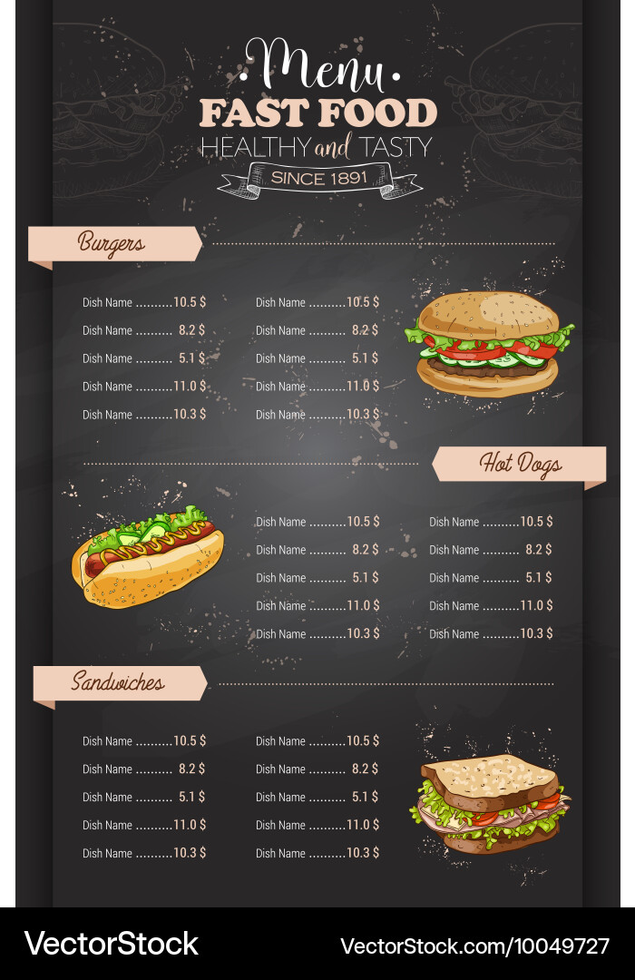 Drawing vertical color fast food menu design Vector Image