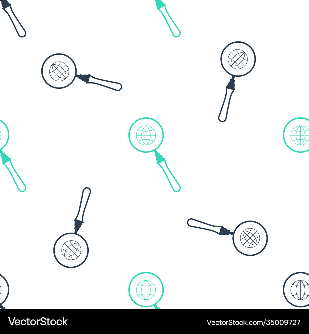 Green magnifying glass with globe icon isolated Vector Image