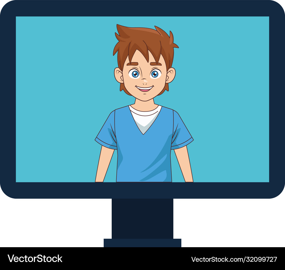Happy young boy in desktop avatar character Vector Image