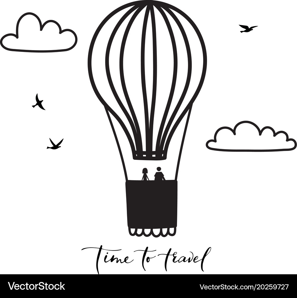 Outline hot air balloon with people Royalty Free Vector