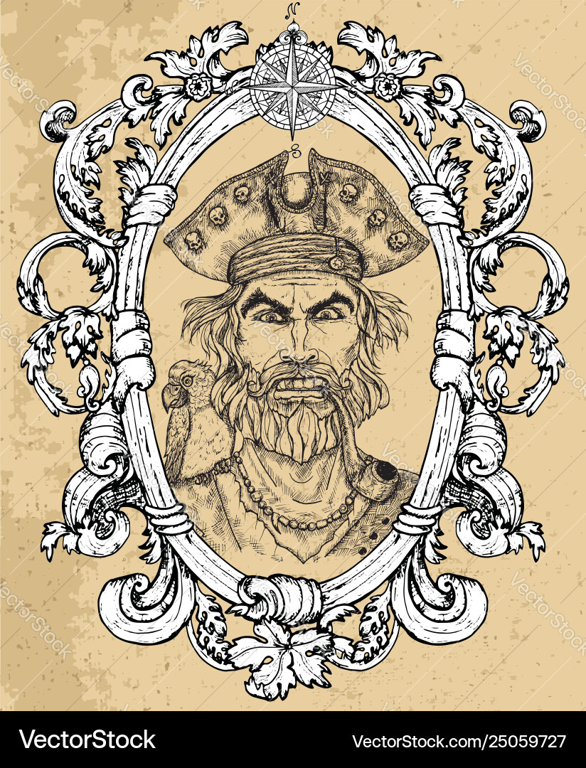 Pirate captain portrait in frame 5 Royalty Free Vector Image