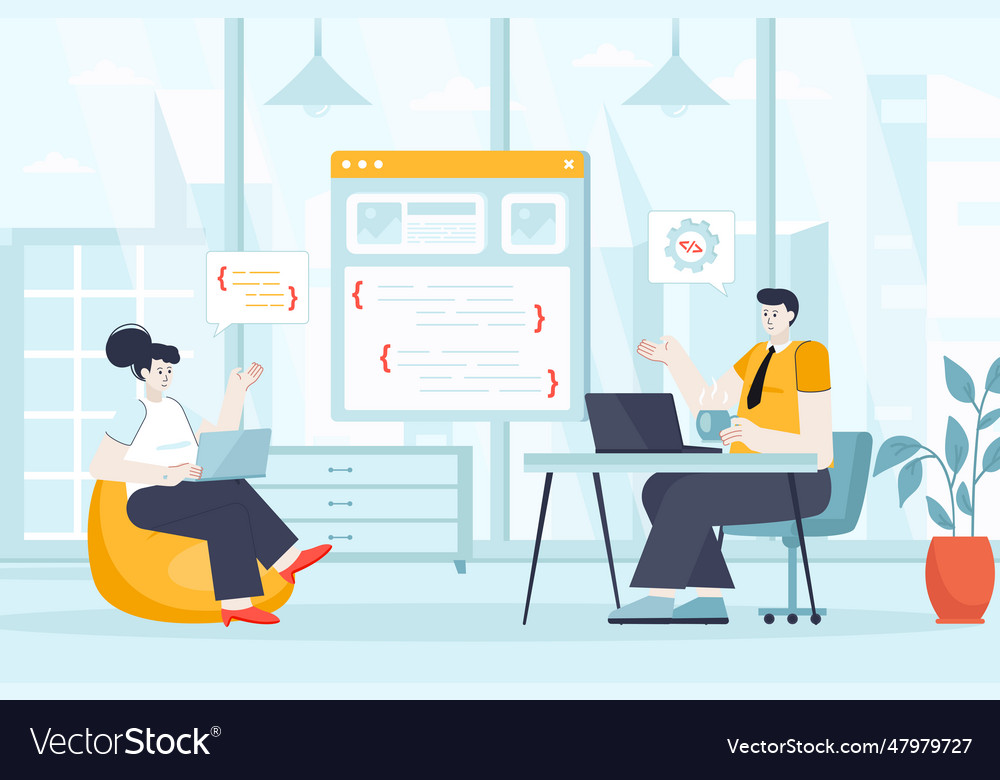 Programmer working concept in flat design Vector Image