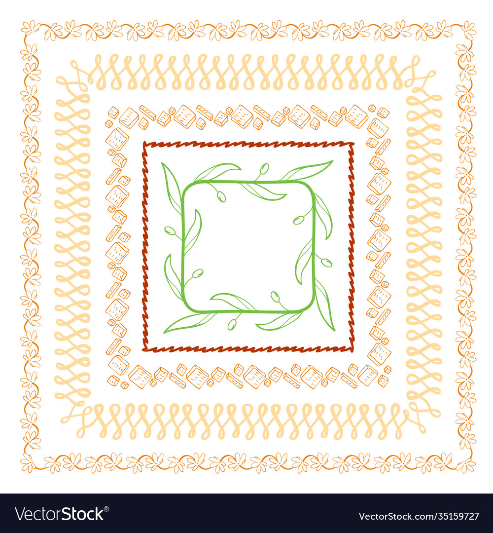 Set hand drawn square frames with doodle Vector Image