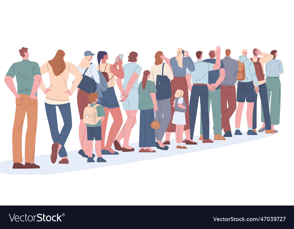 Waiting people standing in line isolated crowd Vector Image