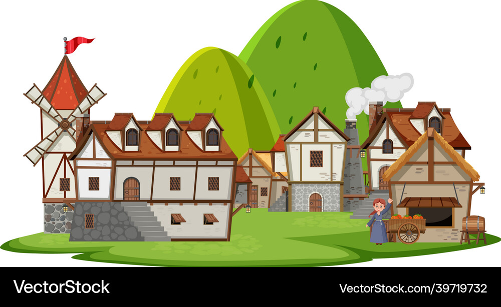 Ancient medieval village isolated on white Vector Image
