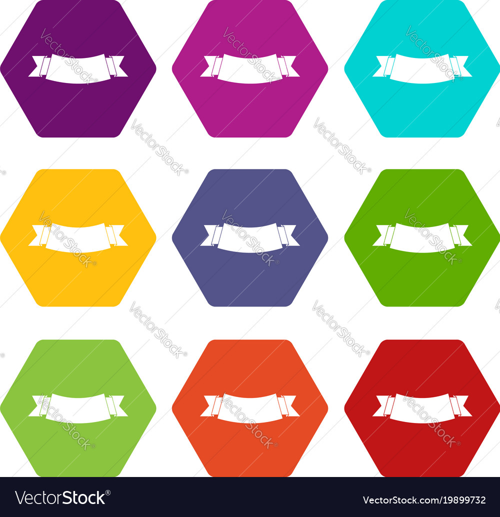 Black banner icon set color hexahedron Royalty Free Vector