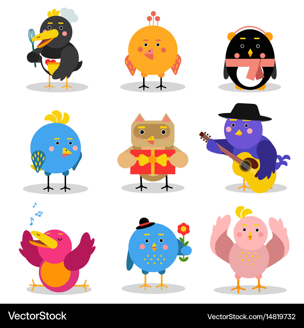 Cute cartoon birds with different emotions Vector Image