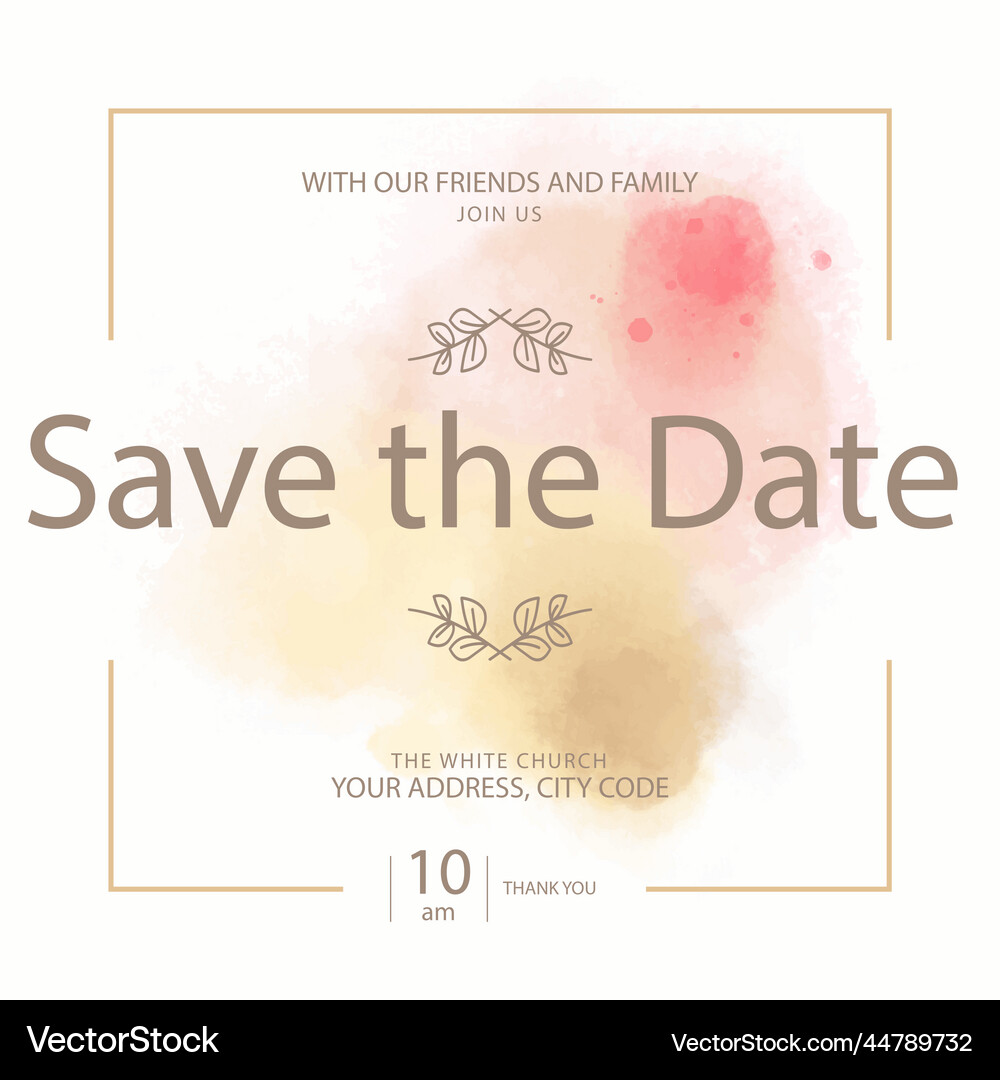 Golden pink save date invitation design Royalty Free Vector