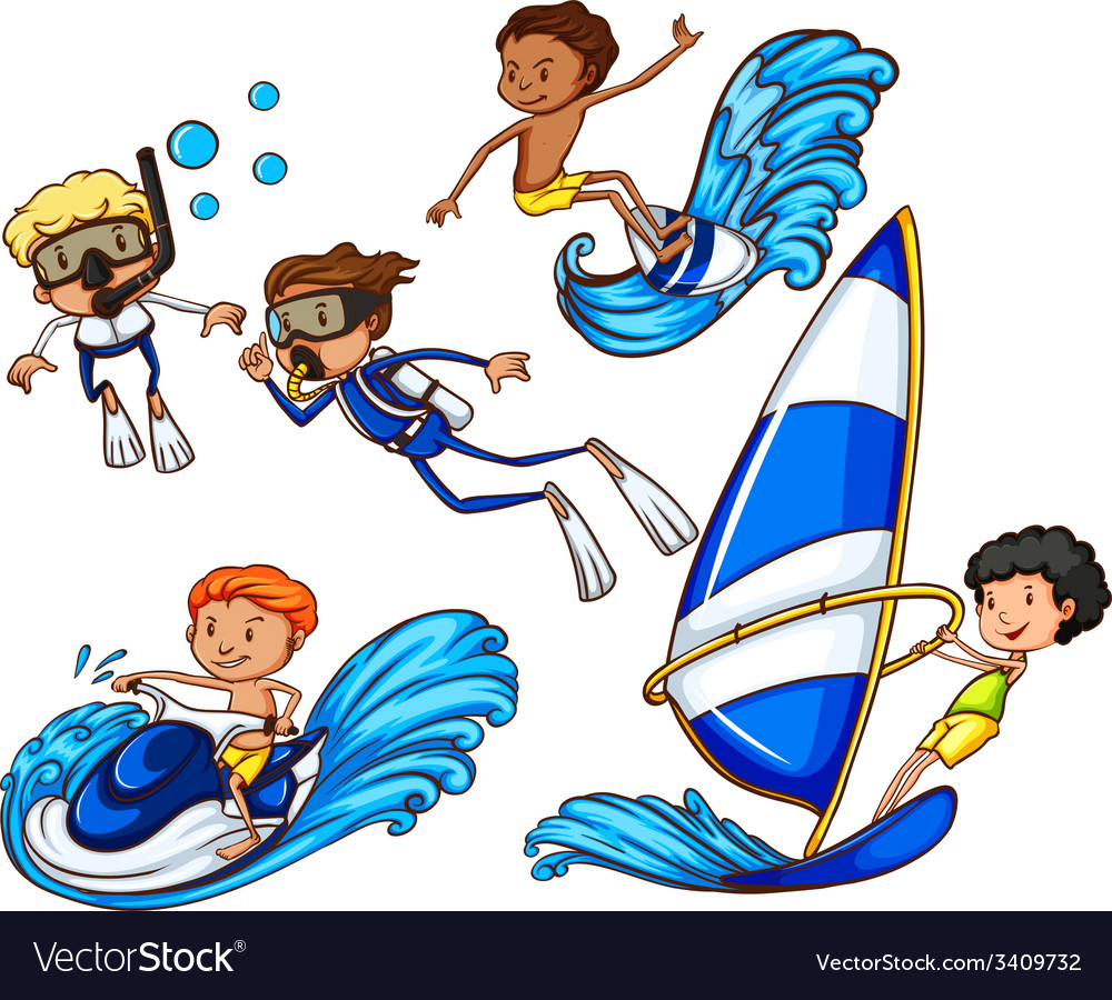 Kids enjoying the different watersports Royalty Free Vector