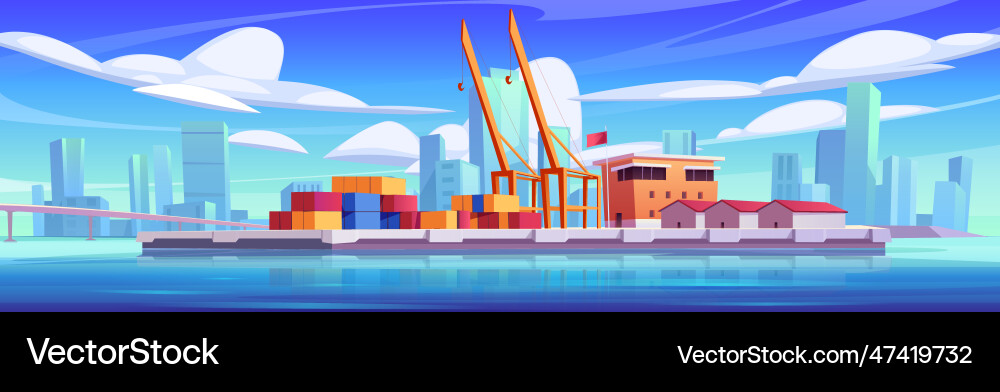 Sea port container logistic in harbor Royalty Free Vector