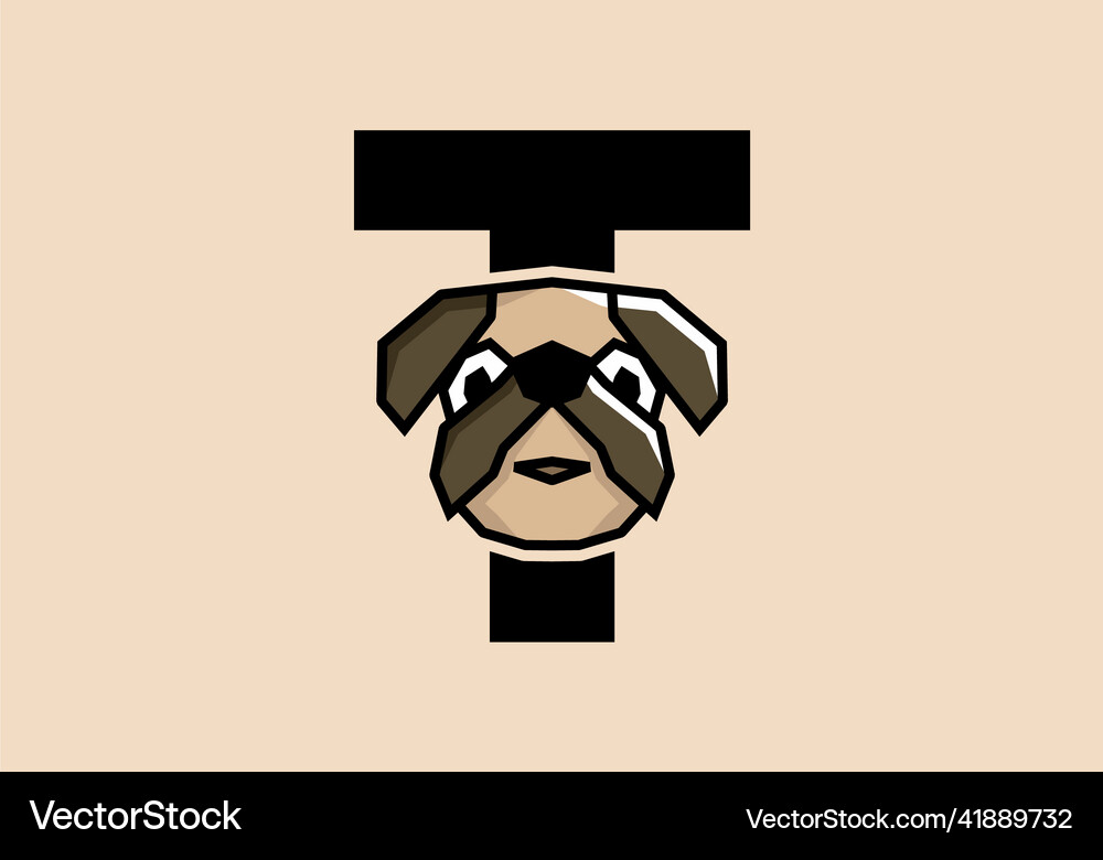 T initial letter with cute doggy head Royalty Free Vector