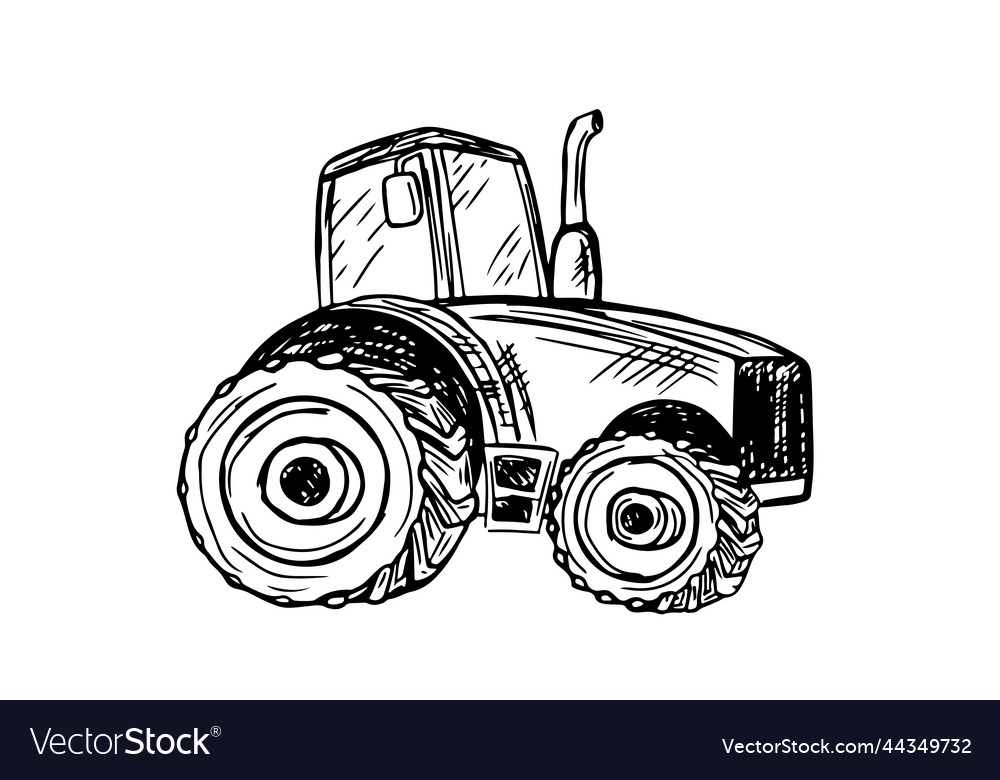 Tractor hand draw Royalty Free Vector Image - VectorStock