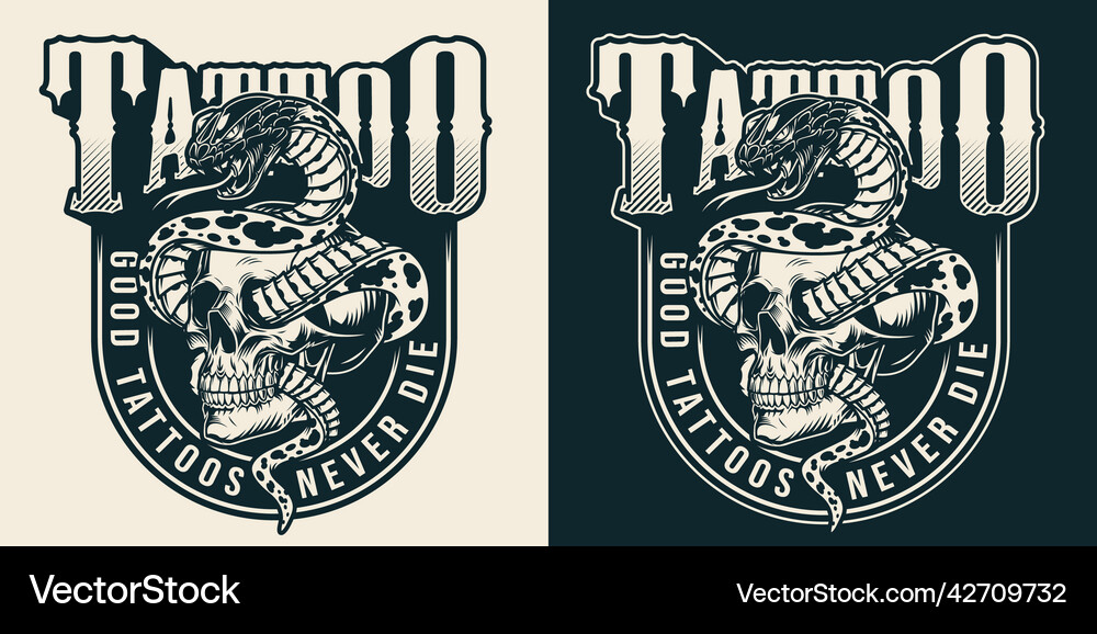 Vintage tattoo studio monochrome label Royalty Free Vector