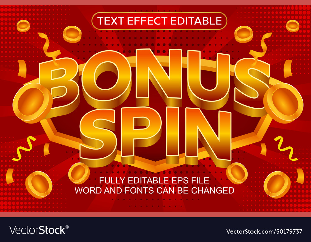 3d text effect bonus spin editable Royalty Free Vector Image