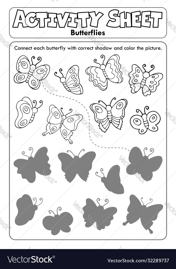 Activity sheet butterflies 1 Royalty Free Vector Image