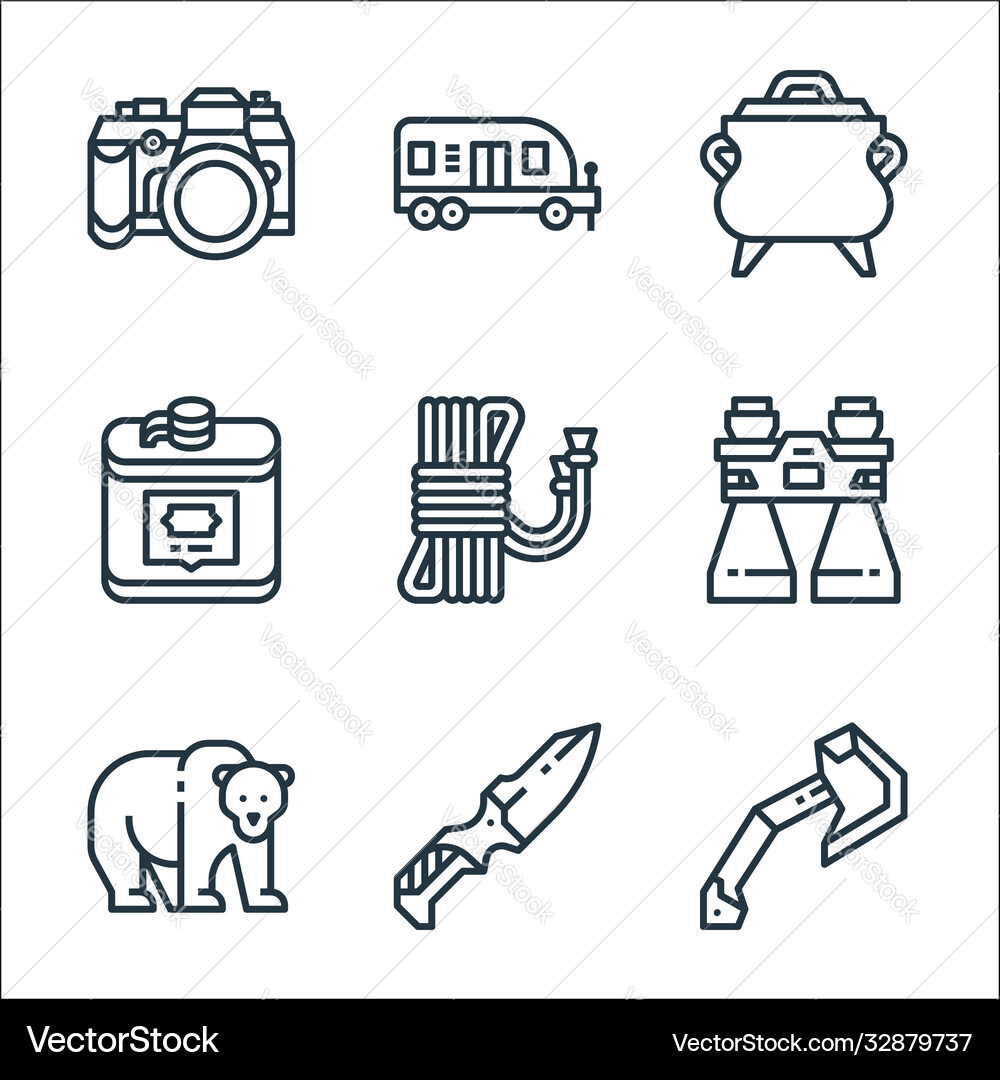 Camping line icons linear set quality line set Vector Image