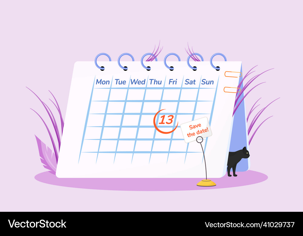 Friday 13th flat concept calendar and black cat Vector Image