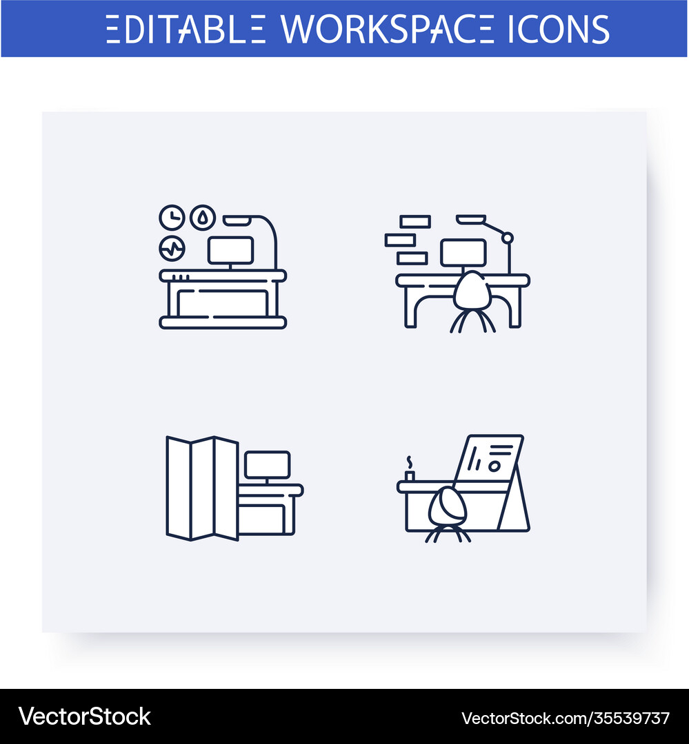 Futuristic office innovations line icons set Vector Image