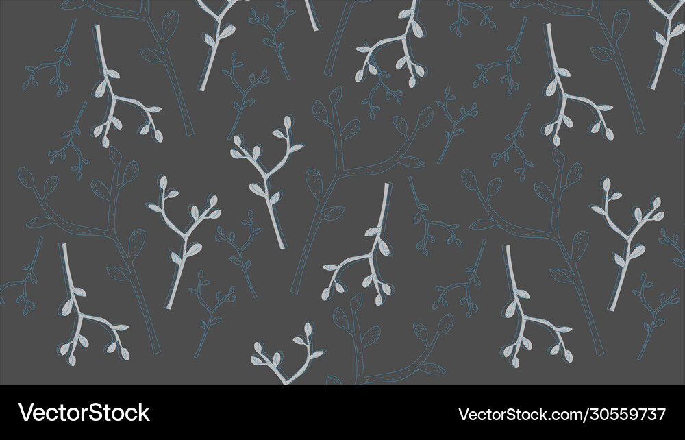 Line art texture blue branches with leaves on Vector Image