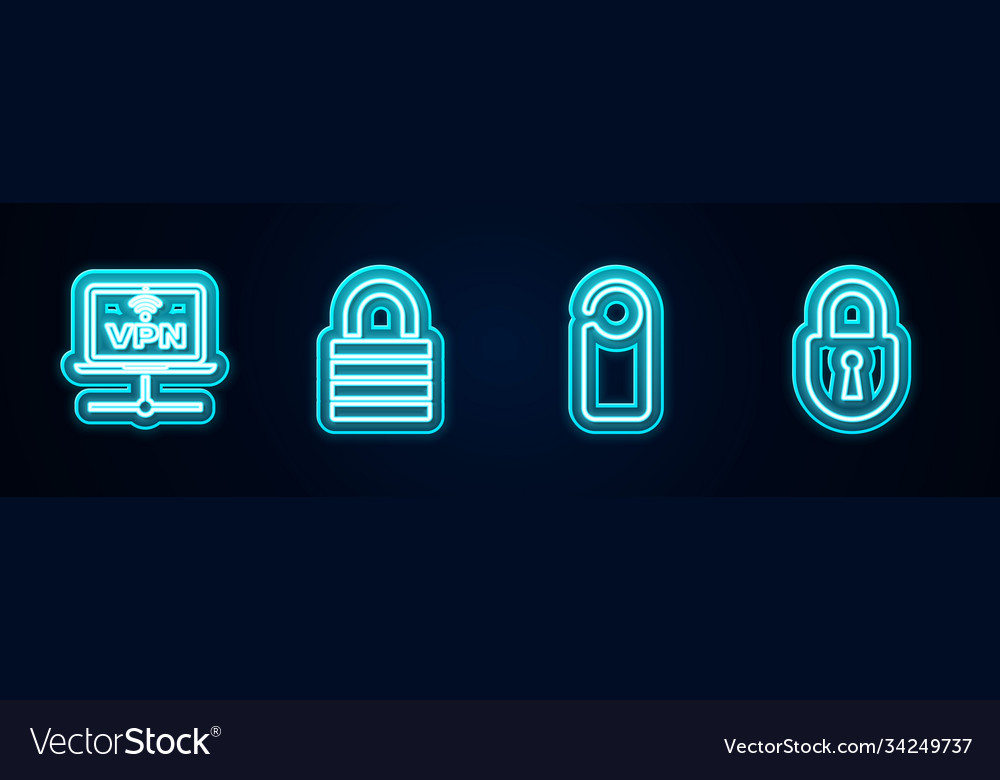 Set Line Vpn Computer Network Lock Please Do Vector Image
