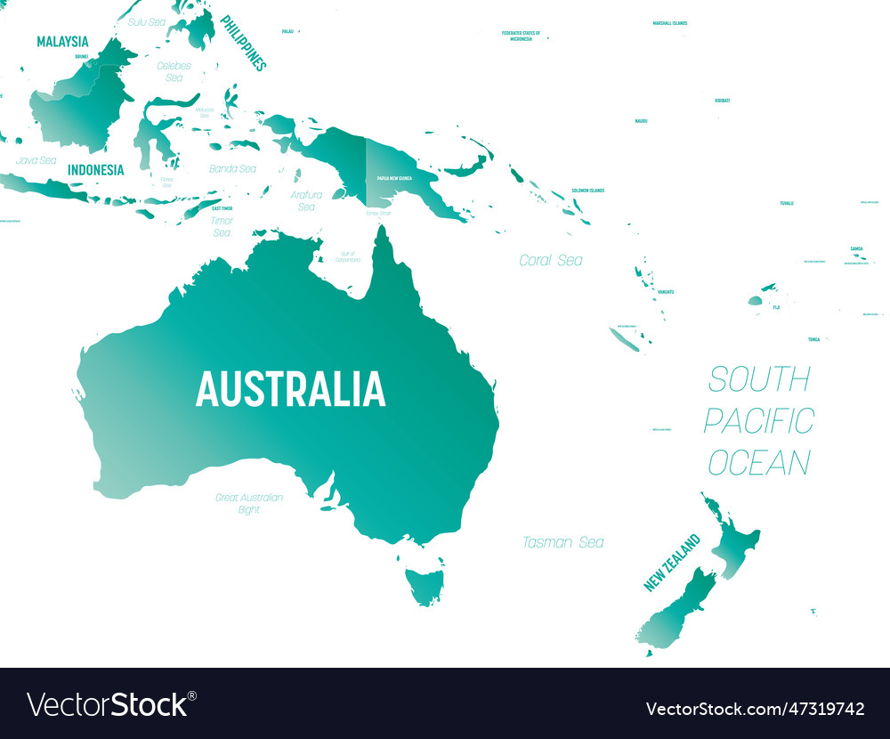 Australia and oceania detailed political map Vector Image