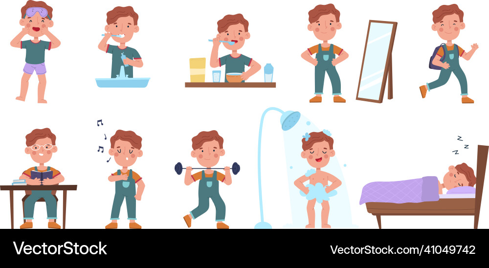Boy daily routine activities little guy sleep Vector Image