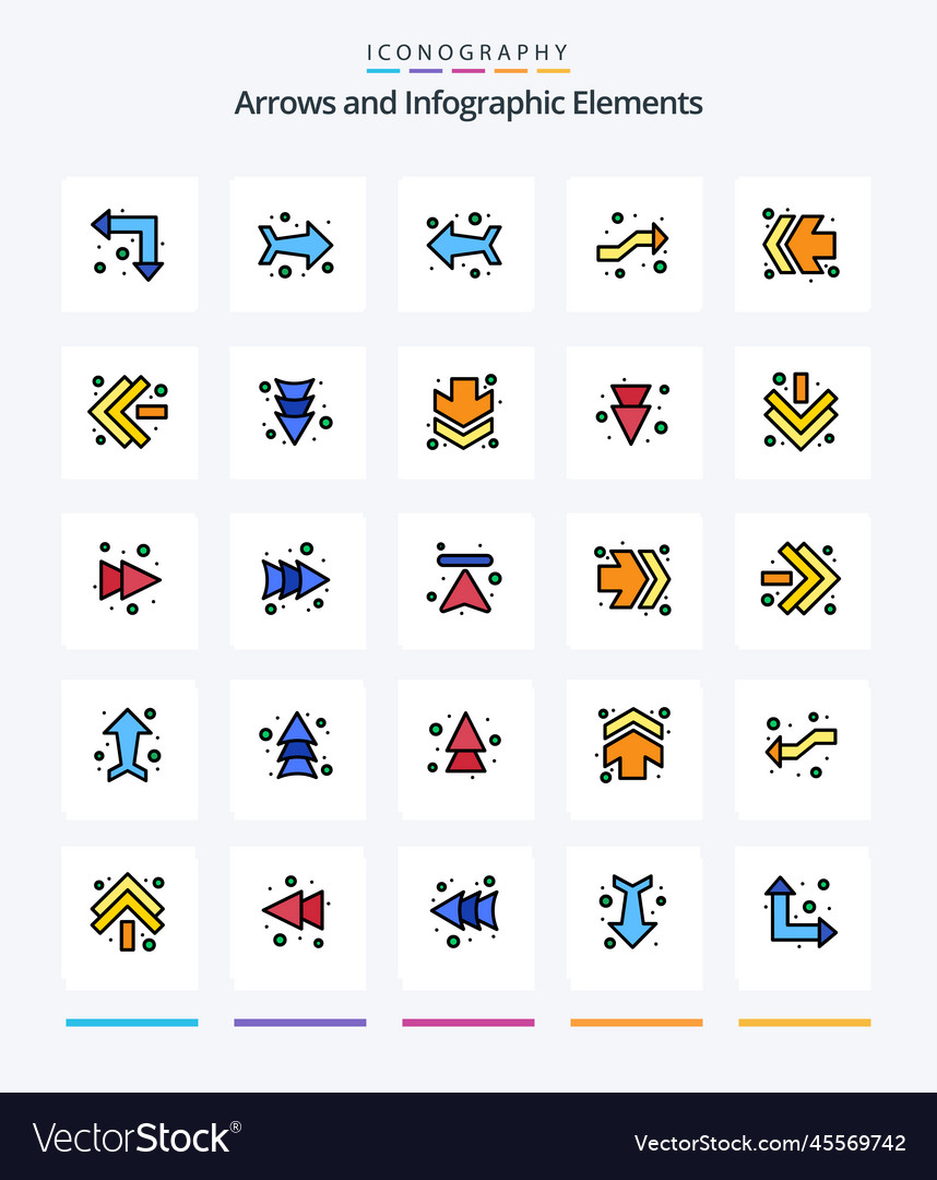 Creative arrow 25 line filled icon pack Royalty Free Vector