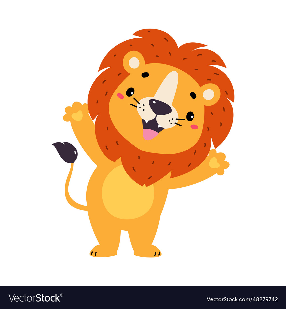 Cute lion character with mane stand and smiling Vector Image